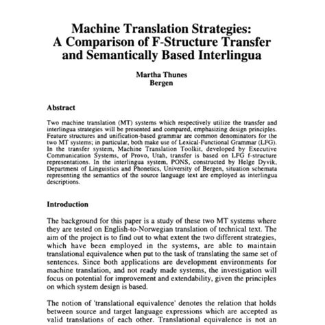 Machine Translation Strategies A Comparison Of F Structure Transfer