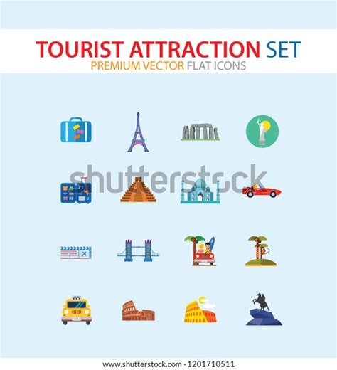 Tourist Attraction Icons Set Thirteen Vector Stock Vector Royalty Free
