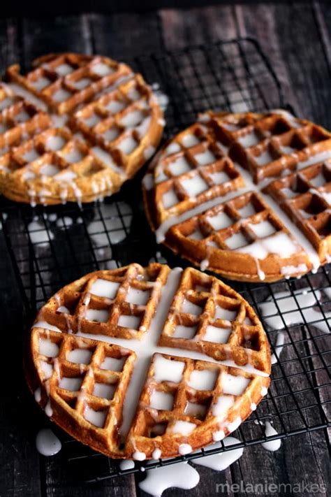 Gingerbread Yogurt Waffles with Powdered Sugar Glaze - Melanie Makes