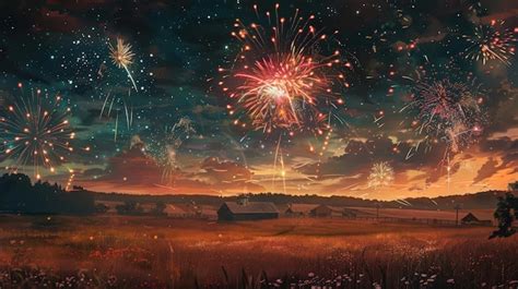 Premium Photo Dazzling 4th Of July Fireworks Brighten Rural Landscape