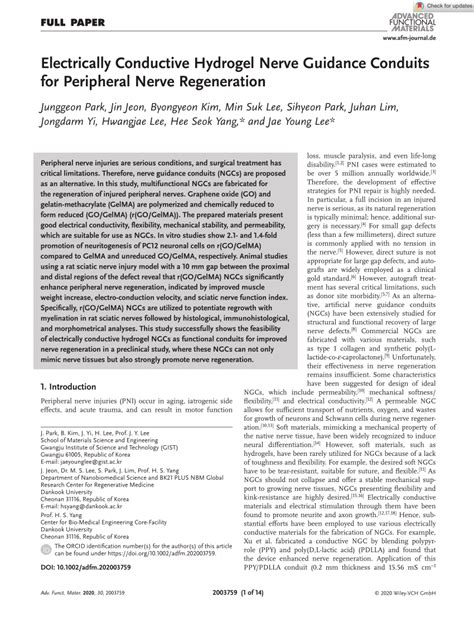 Pdf Electrically Conductive Hydrogel Nerve Guidance Conduits For Peripheral Nerve Regeneration
