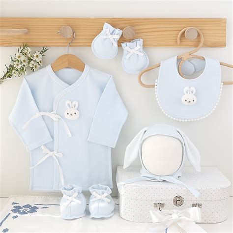 오가닉 토토 아기 토끼 배냇저고리 만들기 세트 블루 태교바느질 Diy 아기용품 여름 용 뽀야베이비