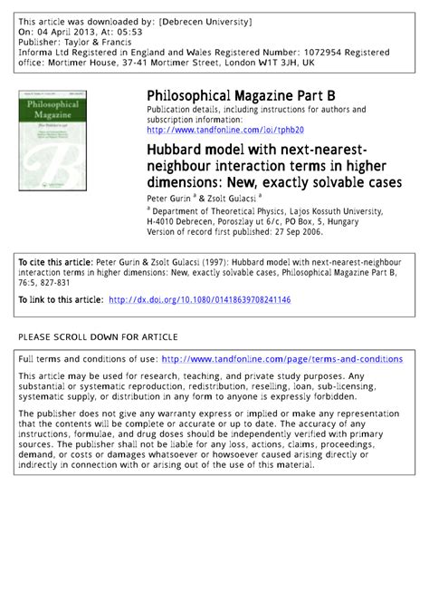 Pdf Hubbard Model With Next Nearest Neighbour Interaction Terms In Higher Dimensions New
