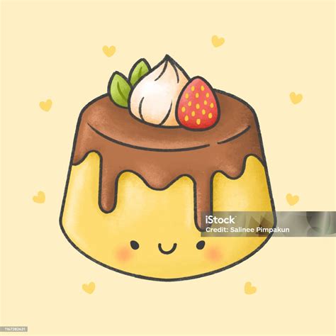 딸기 채찍 크림 디저트 만화 손으로 그린 스타일 귀여운 푸딩 감정에 대한 스톡 벡터 아트 및 기타 이미지 감정 거품 내기