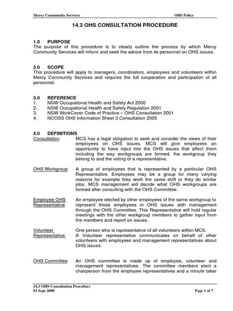 Ohs Consultation Procedure Sample Pdf Occupational Safety And Health Employment