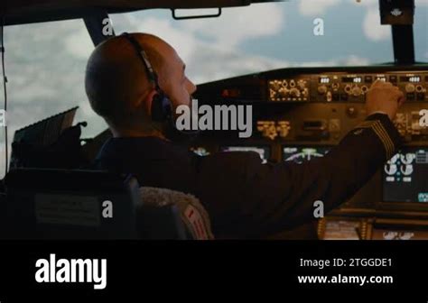 Airline Captain Fixing Altitude And Longitude To Fly Airplane Using Dashboard Command And