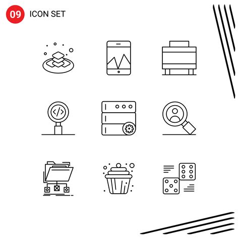 9 Thematic Vector Outlines And Editable Symbols Of Server Control Suitcase Search Development