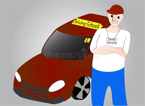 Istruttore Di Guida Con Il Veicolo Della Scuola Illustrazione