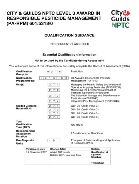 Fillable Online City And Guilds Nptc Level 3 Award In Responsible Fax