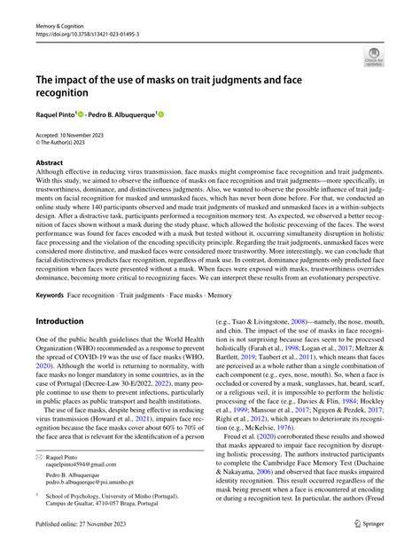 Pdf The Impact Of The Use Of Masks On Trait Judgments And Face