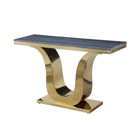 Best Quality Furniture Eric 60 In Gray Marble Rectangle Top With Gold