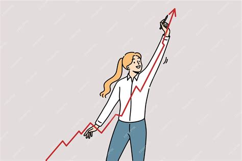 Premium Vector Business Woman Draws Growing Graph Showing Company