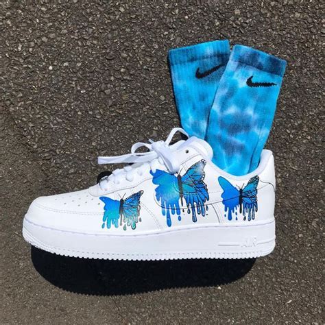 Custom Unisex Blue Butterfly Drip Nike Air Force 1 By Glossieblossom