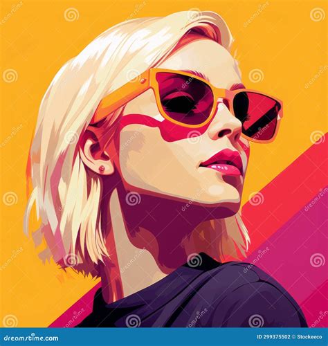Vibrant Realism A Blonde Woman In Sunglasses In Abstract Art Stock