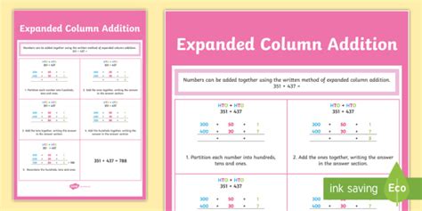 Expanded Column Addition Poster Maths Teacher Made