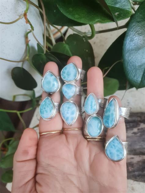 Larimar Callistemon Leaf Ring Botanical Stone