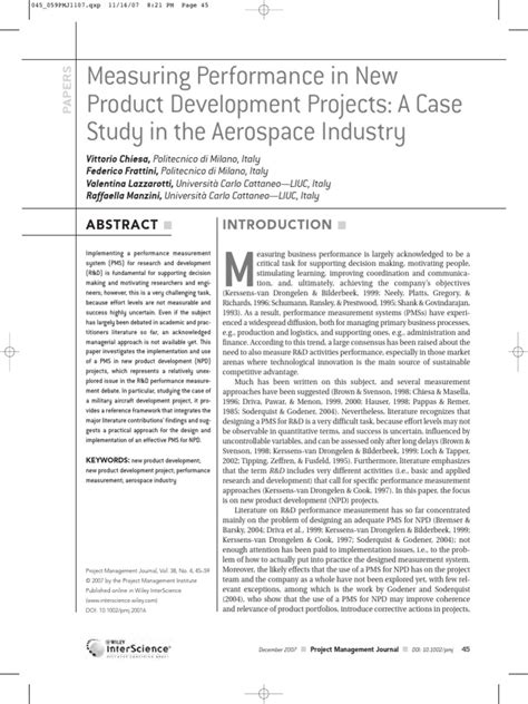 Chiesa Et Al 2007 Measuring Performance In New Product Development