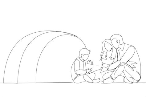 Cartoon Van Gelukkige Familie Speelspel Tijdens Kampeertrip In De
