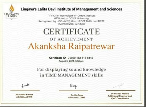 Akanksha Raipatrewar On Linkedin Certification Timemanagementskills Management