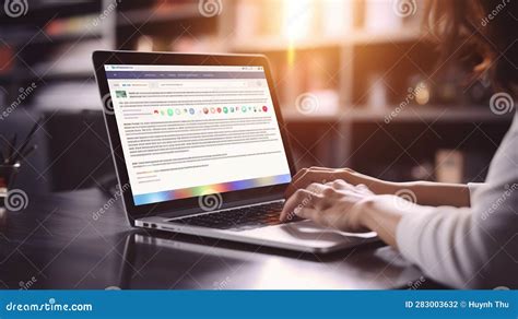 Woman Hand Typing On Laptop Computer Keyboard Searching The Information Internet Browsing
