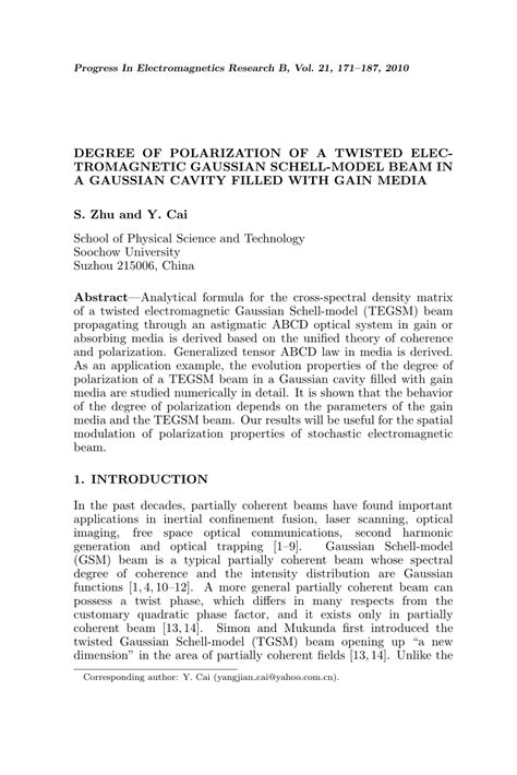 pdf degree of polarization of a twisted electromagnetic gaussian