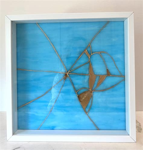 Blue Stained Glass Kintsugi Art Framed Wall Decor Healing T Etsy