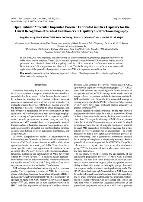Pdf Open Tubular Molecular Imprinted Polymer Fabricated In Silica Capillary For The Chiral