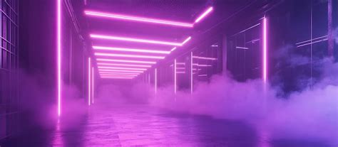 Неоновый свет в туманном коридоре Премиум Ai сгенерированный Psd