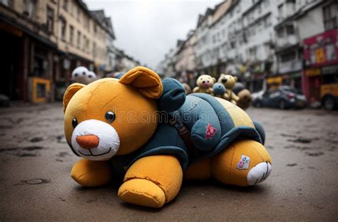 Old And Battered Soft Toy Lie On The Street Generative Ai Stock