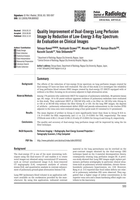Pdf Quality Improvement Of Dual Energy Lung Perfusion Image By Reduction Of Low Energy X Ray