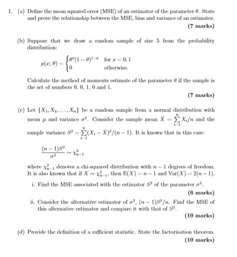 solved 1 a define the mean squared error mse of an