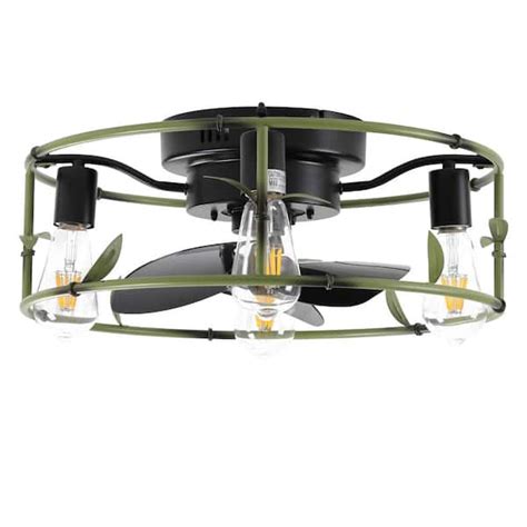 Tidoin 15 W 4 Light Green Flush Mount Ceiling Pendant Light With Fan And Remote Control Light