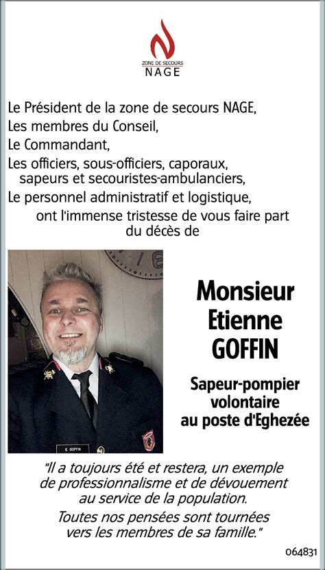 Avis De Décès De Etienne Goffin Décédé Le 14022024 à Eghezée