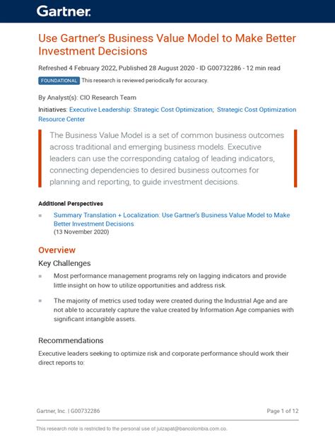 Use Gartners Business Value Model To Make Better Investment Decisions