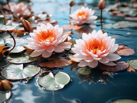 Premium Photo There Are Two Pink Water Lillies Floating On A Pond