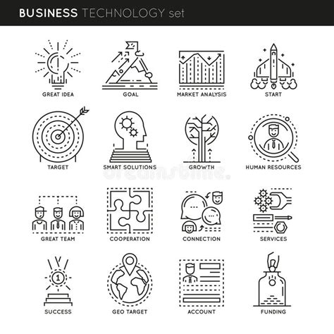 Iconos Lineares De La Tecnología Del Negocio Fijados Ilustración Del