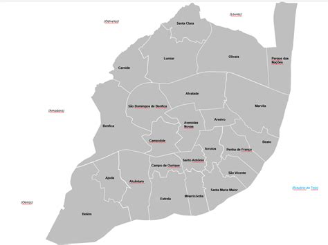 Mapa Vetorial Em Powerpoint Dos Bairros Freguesias De Lisboa