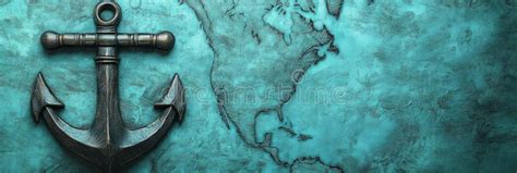Nautical Map Features Anchor With Ample Space For Additional Text Or