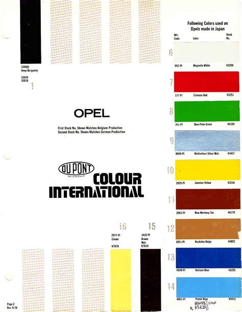 Opel Paint Codes And Color Charts