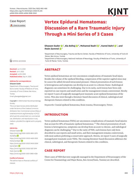 Pdf Vertex Epidural Hematomas Discussion Of A Rare Traumatic Injury