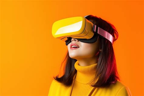 Premium Ai Image Beautiful Asian Woman Wearing Virtual Reality Goggles