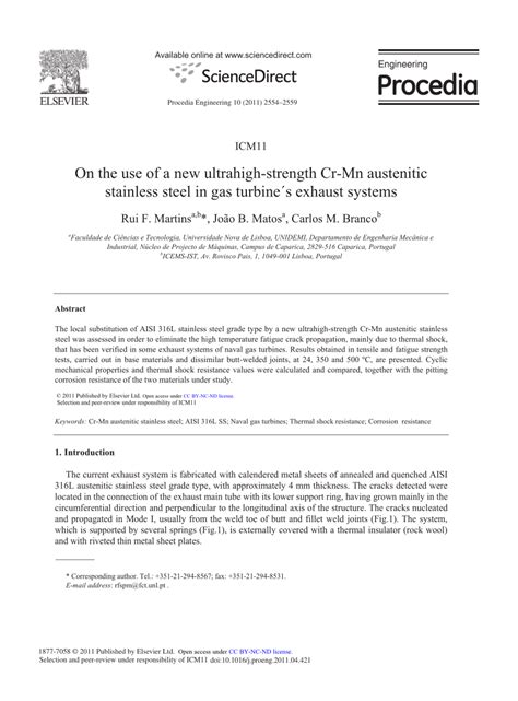 Pdf On The Use Of A New Ultrahigh Strength Cr Mn Austenitic Stainless