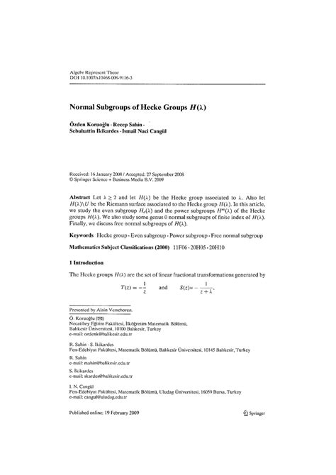 Pdf Normal Subgroups Of Hecke Groups H λ