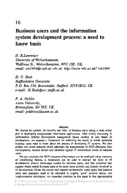 Pdf Business Users And The Information System Development Process A