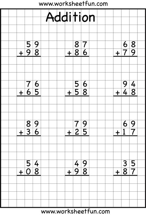 Adding 2 Digit Numbers Without Regrouping Worksheets