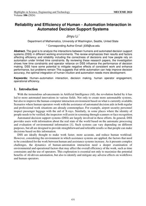 Pdf Reliability And Efficiency Of Human Automation Interaction In Automated Decision Support