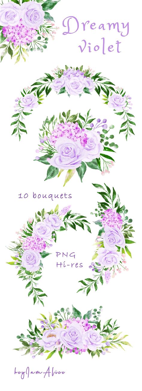 Violet Purple Watercolor Flower Clipart Violet Floral Png Free Commercial Use Wedding Clipart