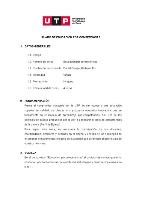 Sílabo Educación Por Competencias SÍlabo De EducaciÓn Por