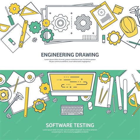 라인형 터 일러스트레이션 엔지니어링 및 아키텍처 노트북 소프트웨어 드로잉 프리미엄 벡터
