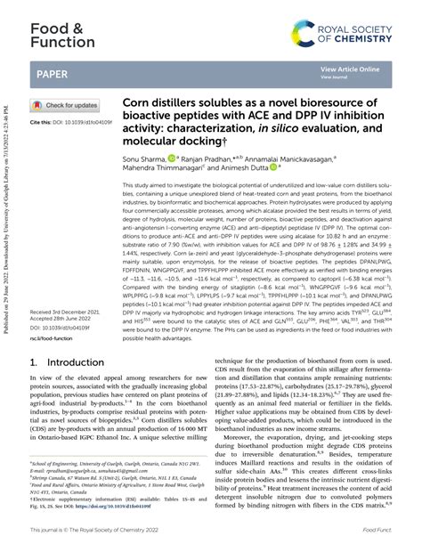 Pdf Corn Distillers Solubles As A Novel Bioresource Of Bioactive